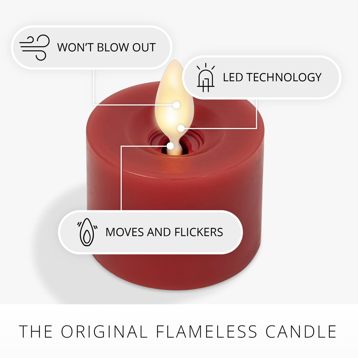 Luminara 2 Pack Moving Flame Led Flameless Tealight (2'' X 2'') Battery ...
