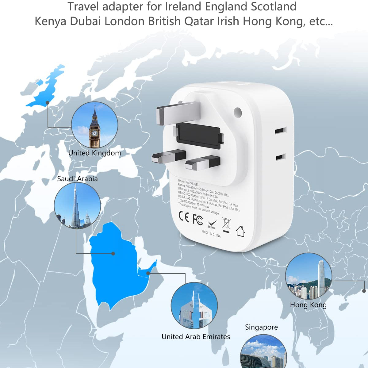 Lencent Us To Uk Ireland Travel Plug Adapter, Grounded Type G Outlet ...