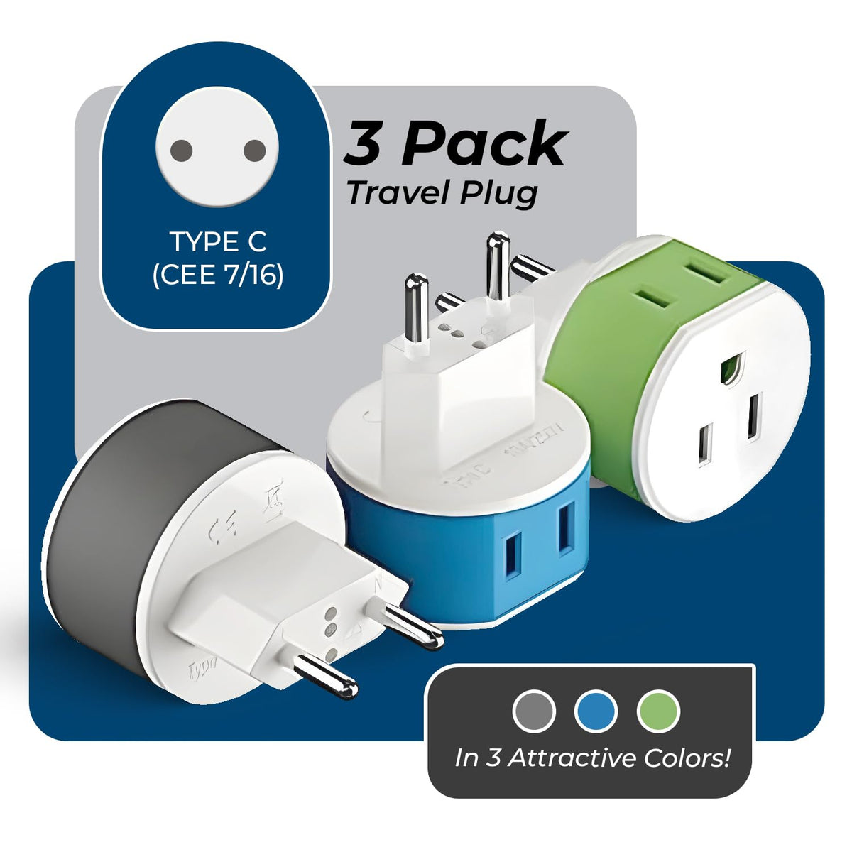 Orei European Power Plug Adapter, With 2 Usa Inputs Travel 3 Pack Type ...
