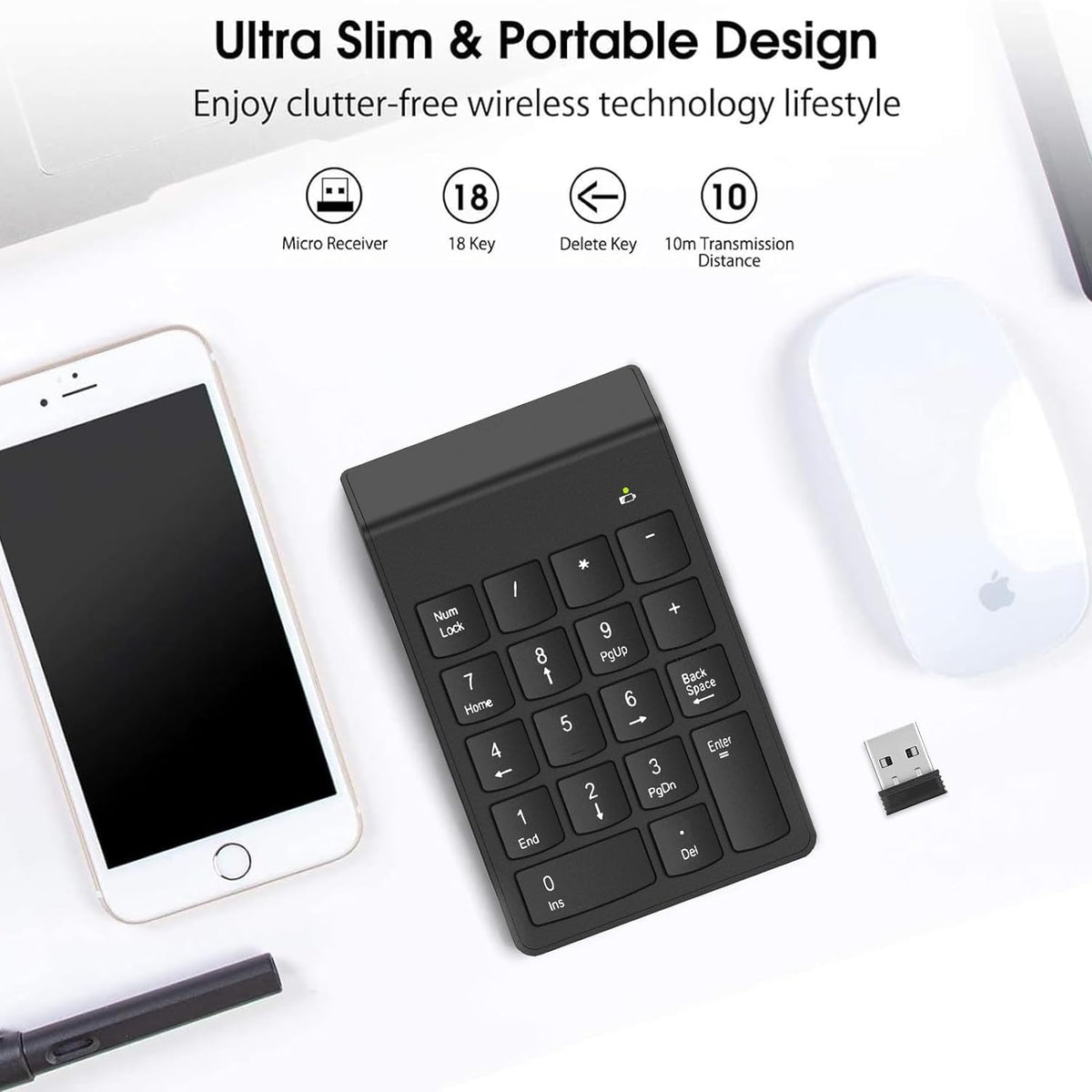 Noox Wireless Number Pad, Numeric Keypad Numpad Keyboard 10 Key Usb Ke ...