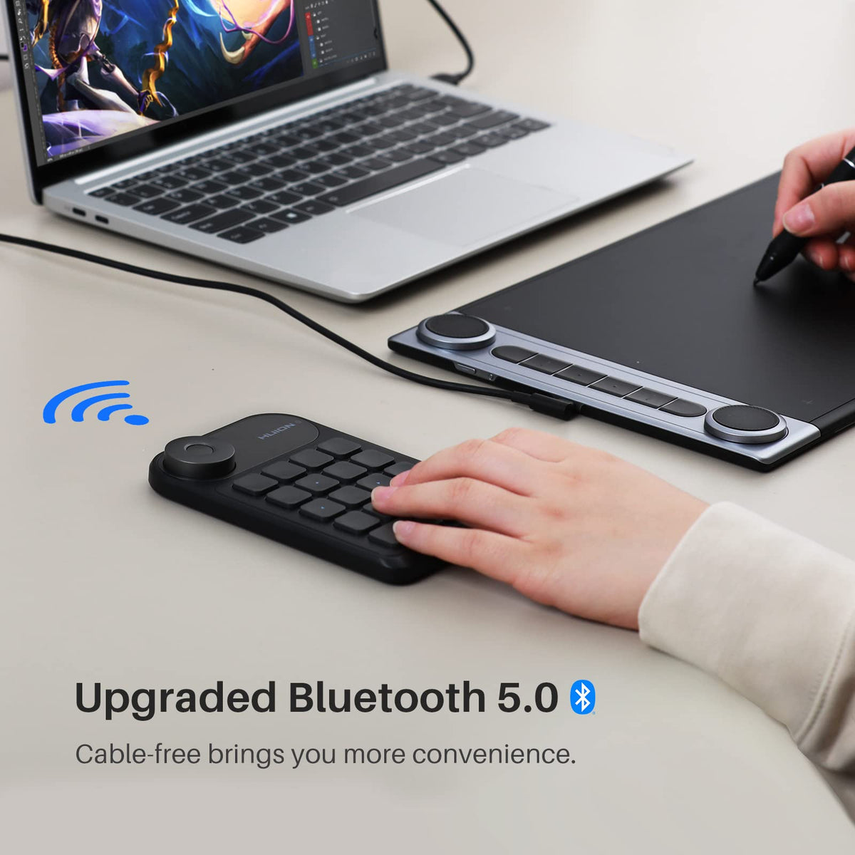 HUION Keydial Mini Bluetooth Programmable Keypad with Dial 5 Keys Anti ...