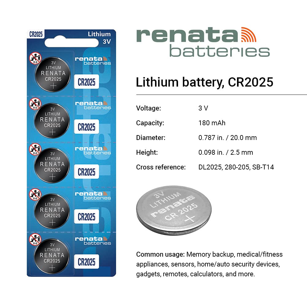 Renata Cr2025 Batteries 3V Lithium Coin Cell 2025 Battery (5 Count ...