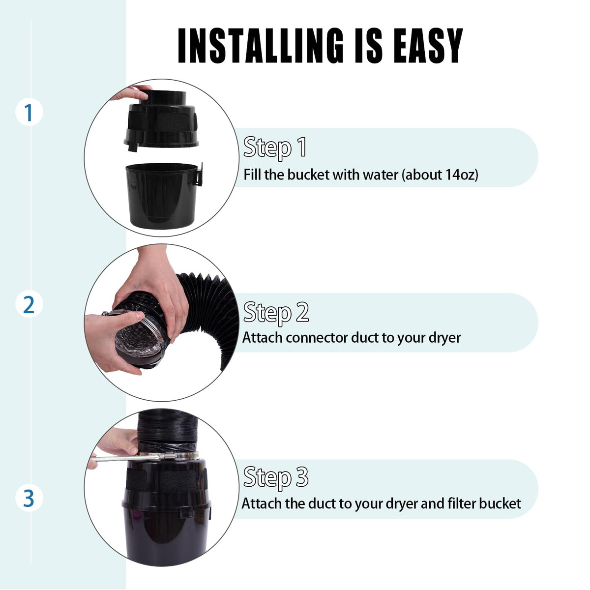 Viwinvela Indoor Dryer Vent Kit Bucket Lint Trap Dryer Vent (Black ...