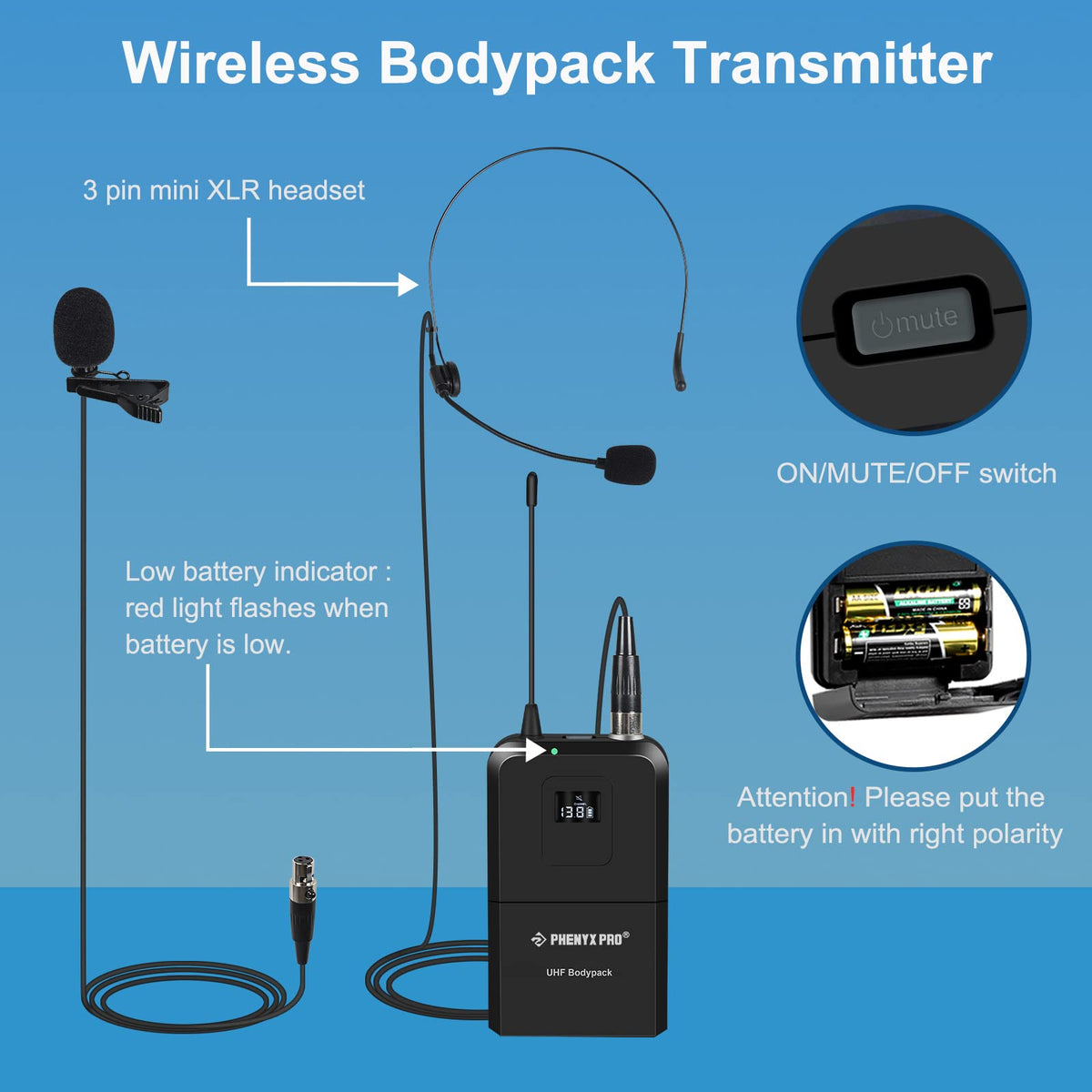 Phenyx Pro Wireless Bodypack Transmitter, Uhf Bodypack Microphone For ...