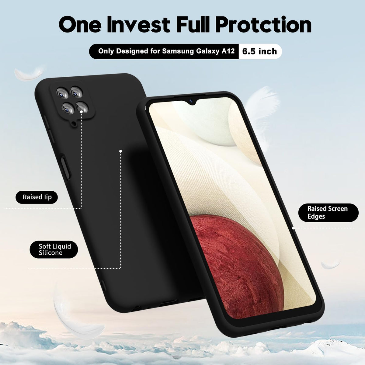 Oakxco For Samsung Galaxy A12 Phone Case Liquid Silicone Grip Bumper ...