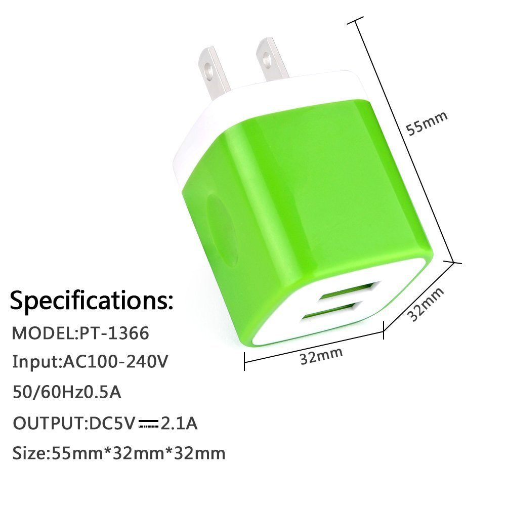 Wall Charger, [3 Pack] 5V/2.1Amp Ailkin Colorful 2 Port Usb Wall Charg ...