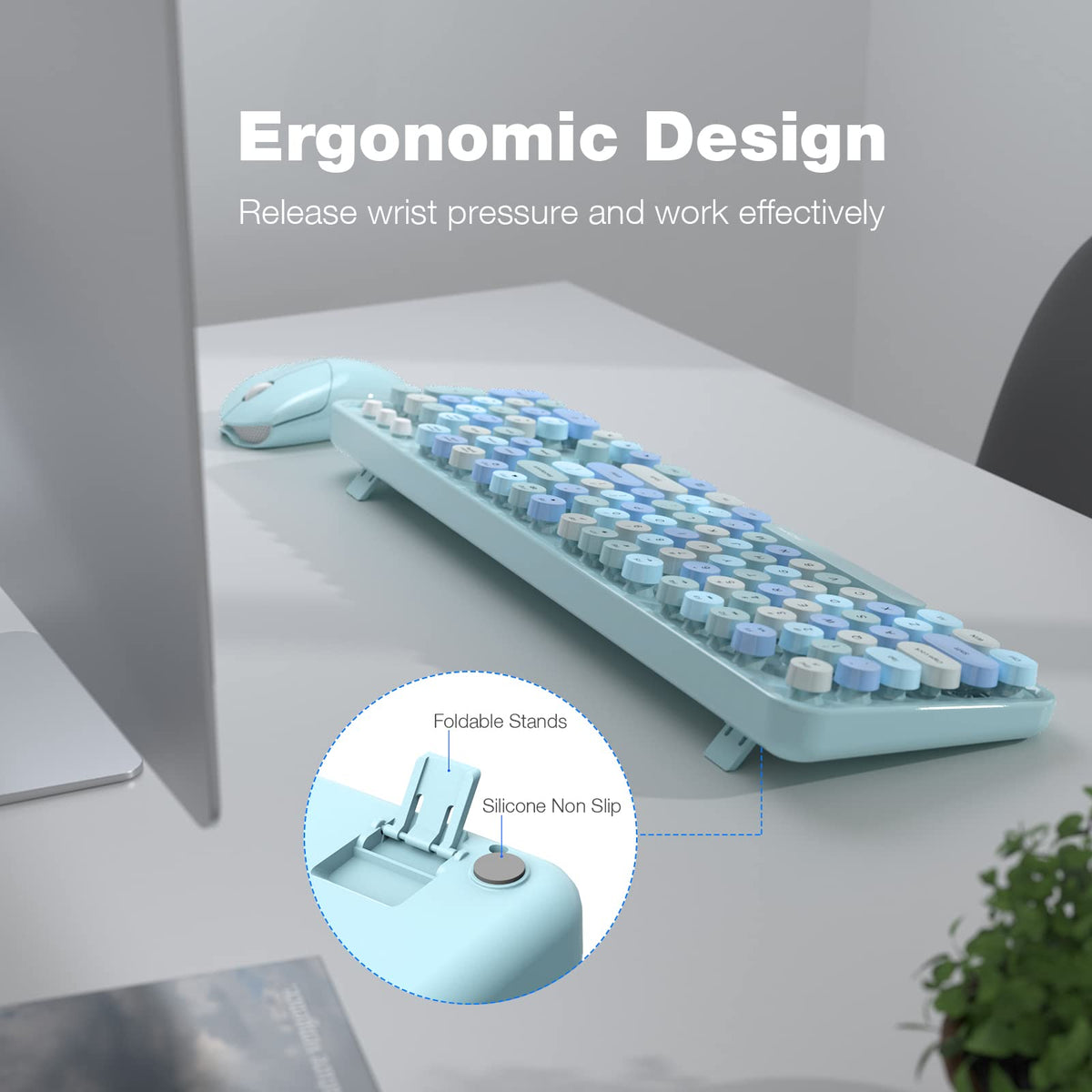 Mofii Wireless Keyboard And Mouse Combo, Blue Colorful Round Key Typew ...