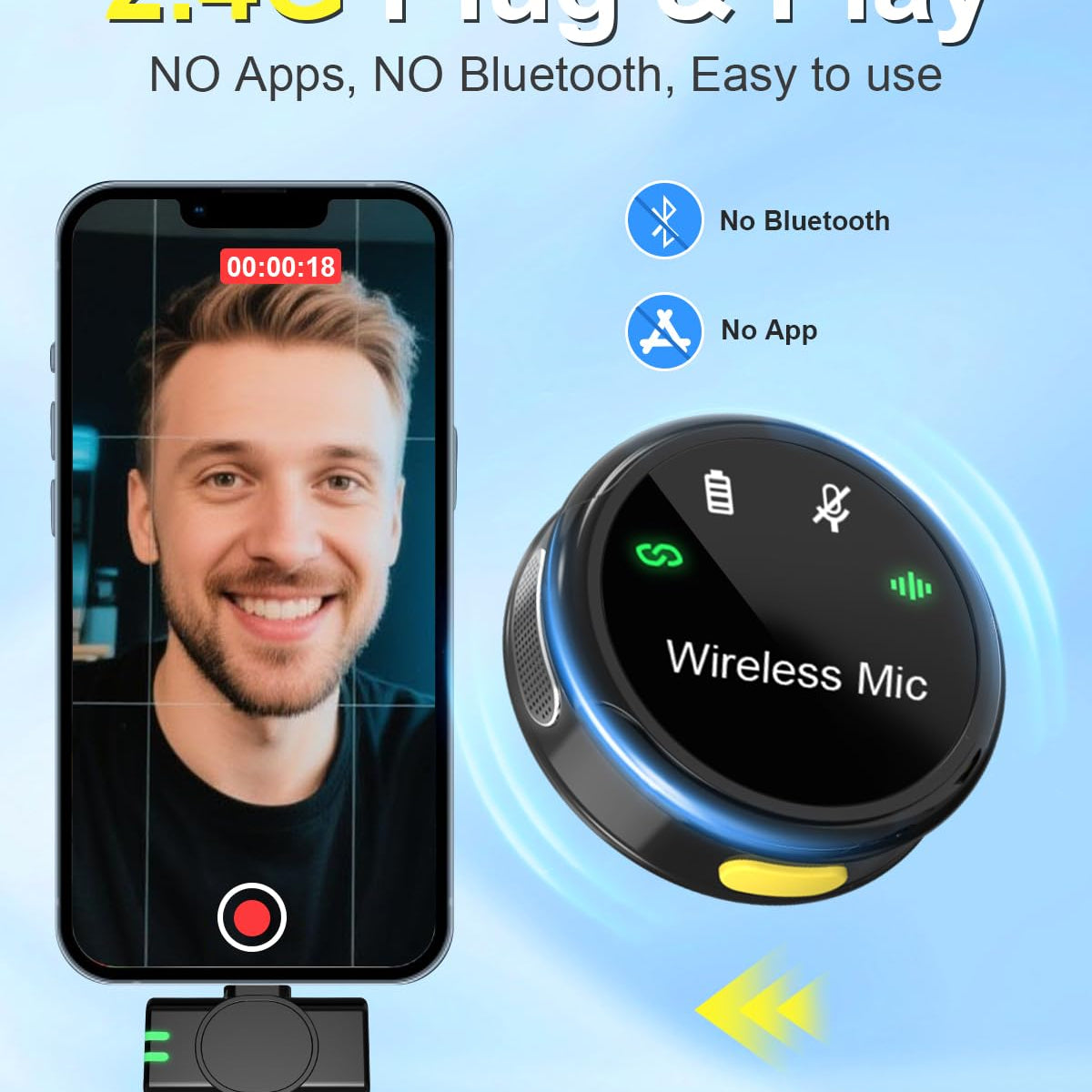 GoorDik J7 Wireless Lavalier Microphone for iPhone, iPad and Android ...