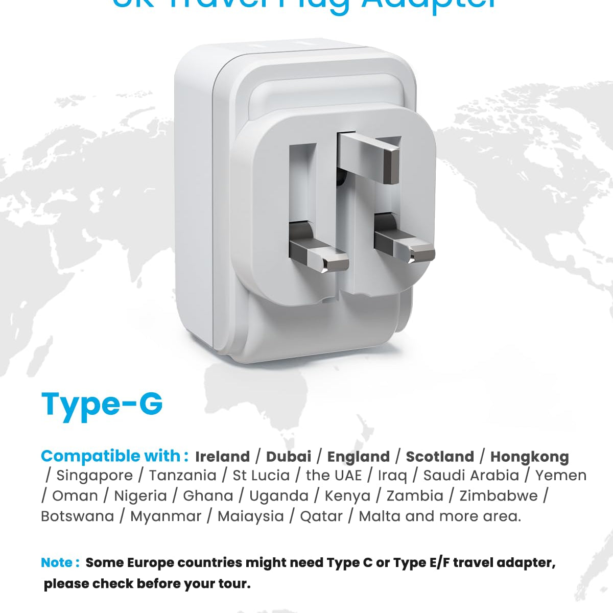 1 Pack Uk Adapters For Travel, Vintar Foldable Ireland Plug Adapter ...