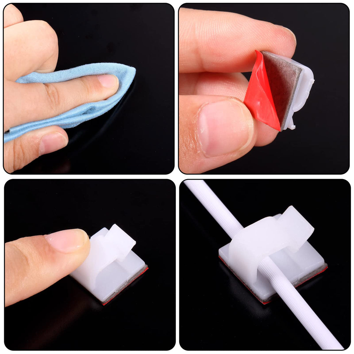 Blulu Pack Of 100 Mini Outdoor Cable Clips With Adhesive Tapes, Light ...