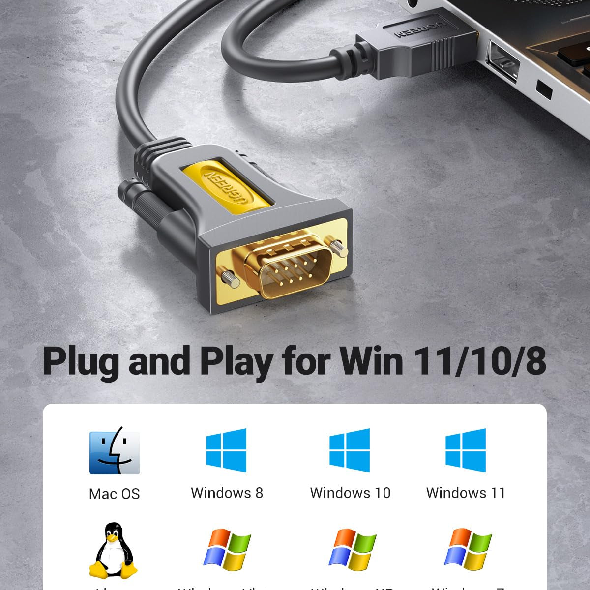 Ugreen 10Ft Usb To Serial Adapter, Serial To Usb Adapter Db9 Male 9 Pi ...