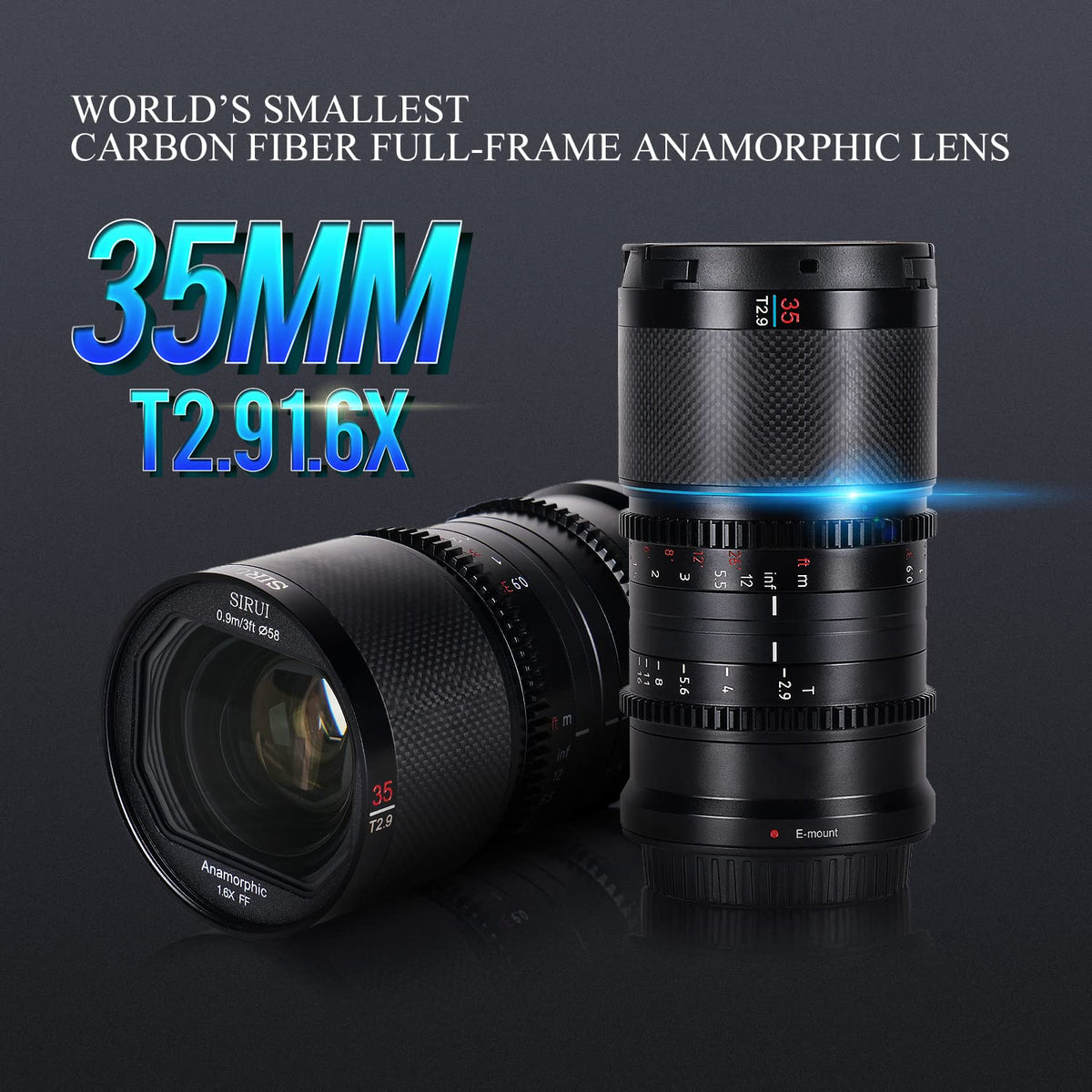 Sirui Saturn 35Mm T2.9 1.6X Full Frame Carbon Fiber Anamorphic Lens, C ...
