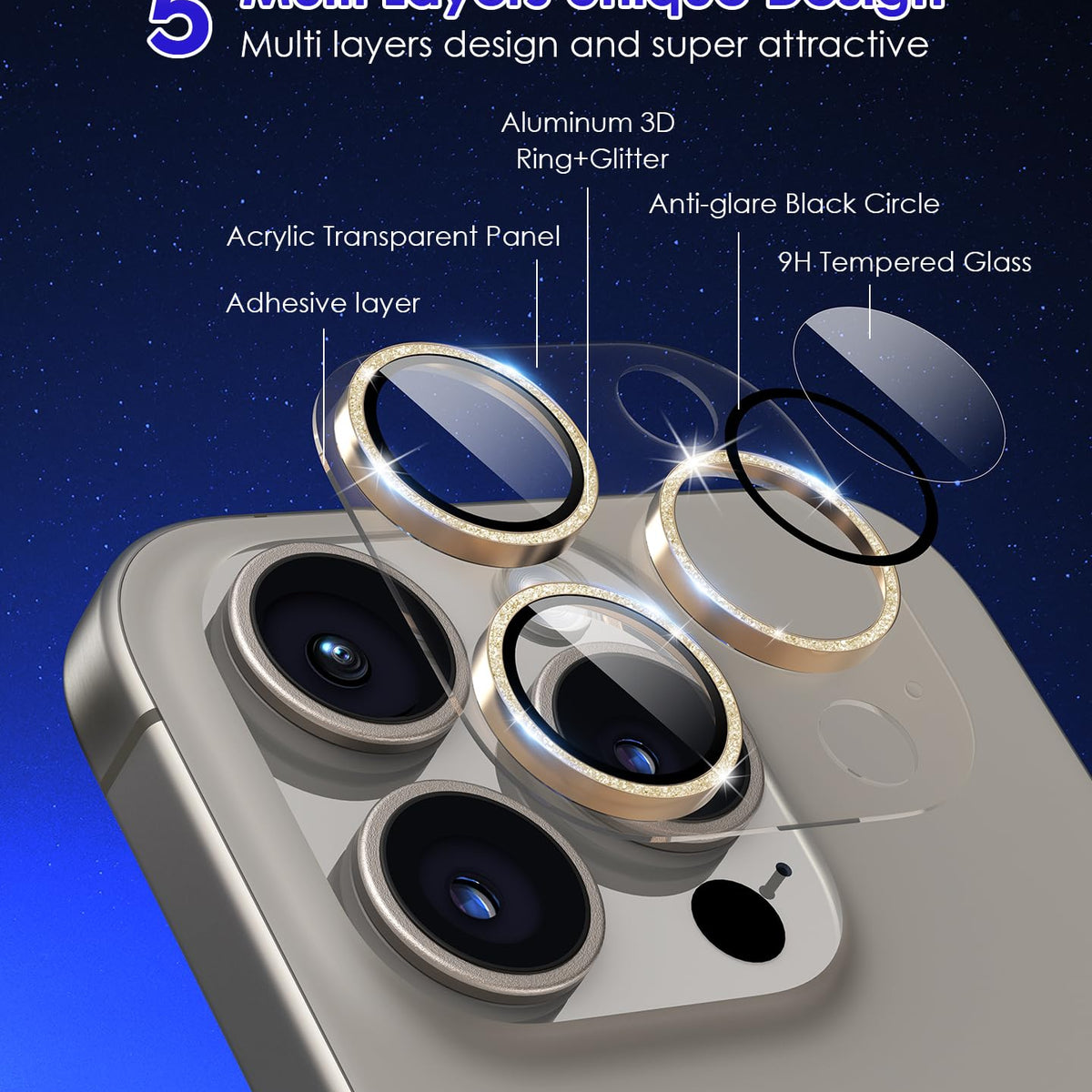 Kanosan For Iphone 15 Pro/Iphone 15 Pro Max Glitter Camera Lens ...