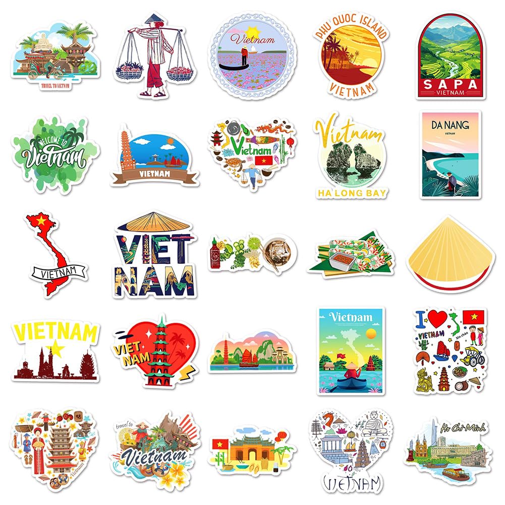Vietnam Travel Stickers |50Pcs Vietnamese Waterproof Vinyl Decals For ...