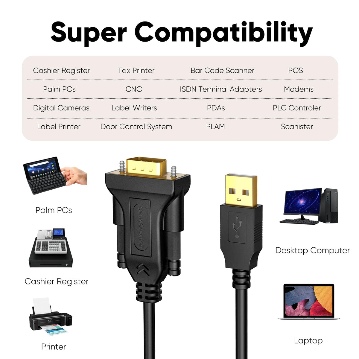 CableCreation 6.6 Feet USB to RS232 Adapter with PL2303 Chipset, Gold ...