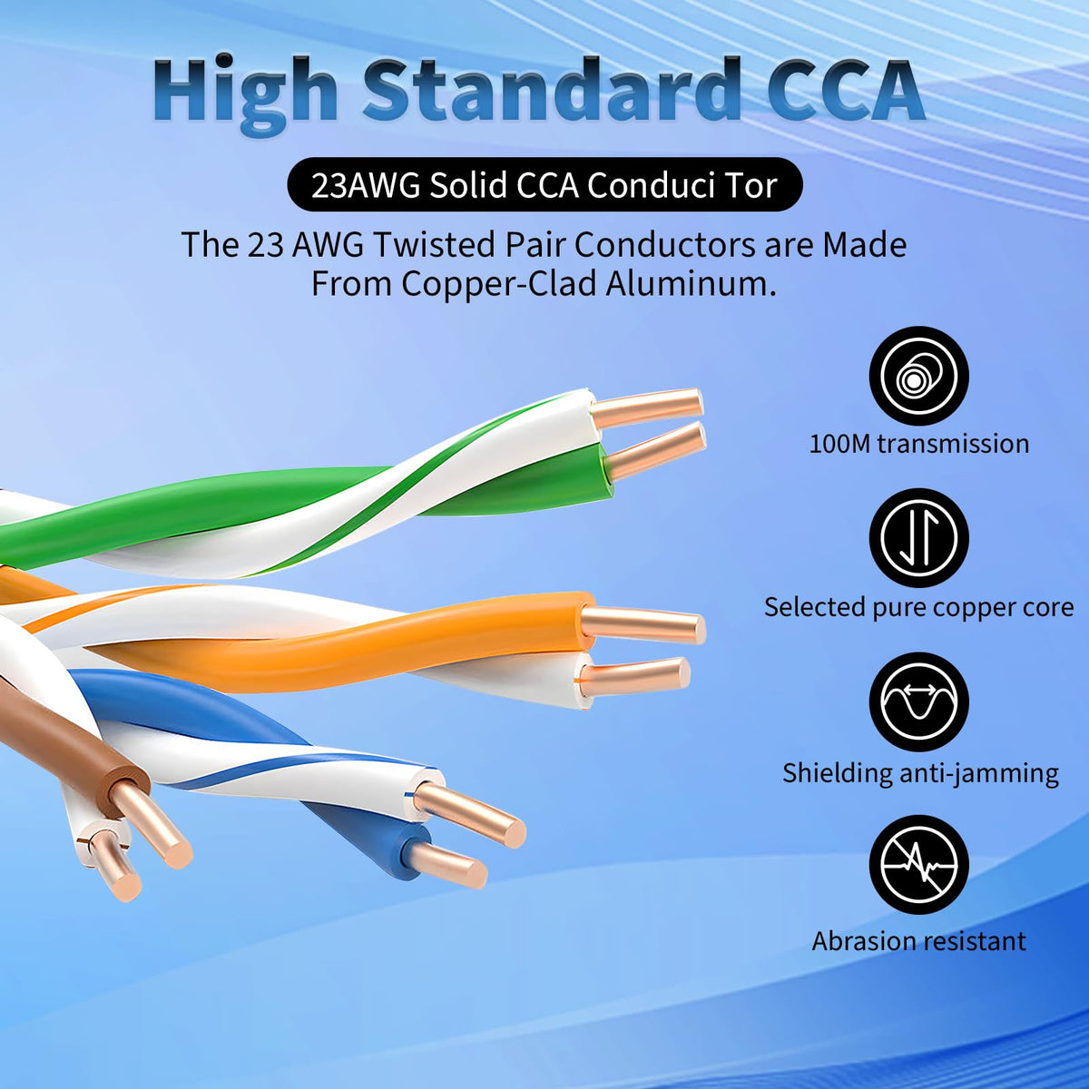Centropower Cat 6 Ethernet Cable 1000 Ft, 23Awg 4 Pair Quality Solid C ...