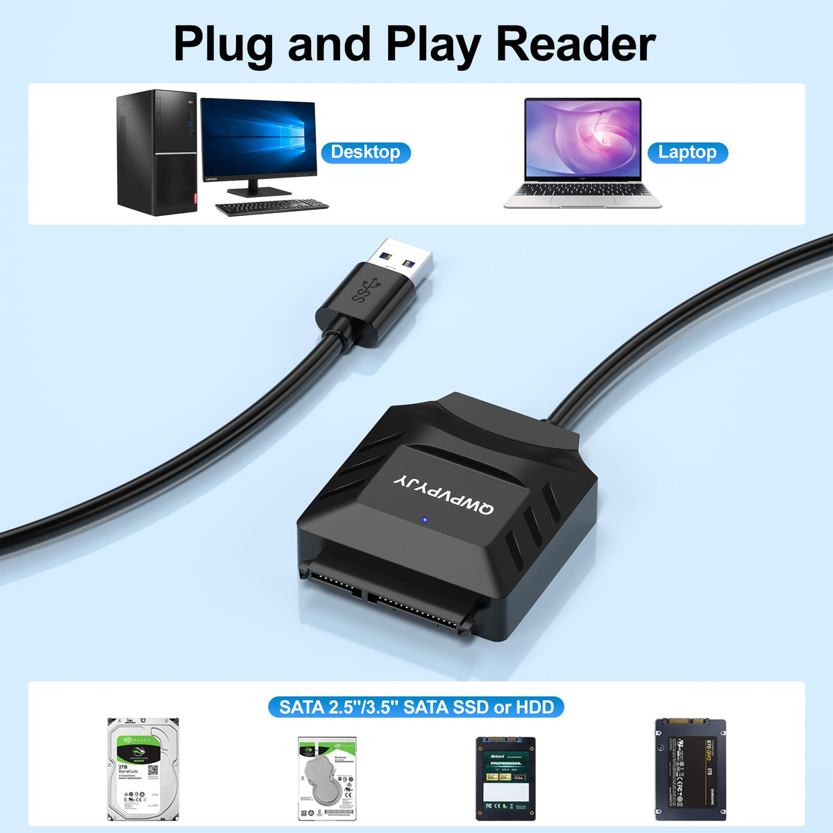 Qwpvpyjy Sata To Usb Adapter, Usb 3.0 Hard Drive To Usb Adapter For 2 ...