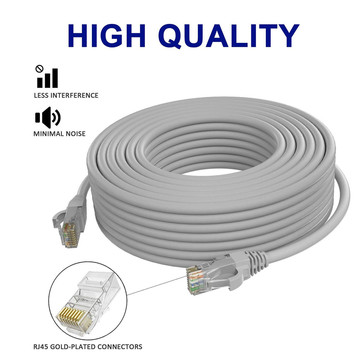 Adoreen Cat 6 Ethernet Cable 30 Ft Gray, High Speed Long Internet Netw ...