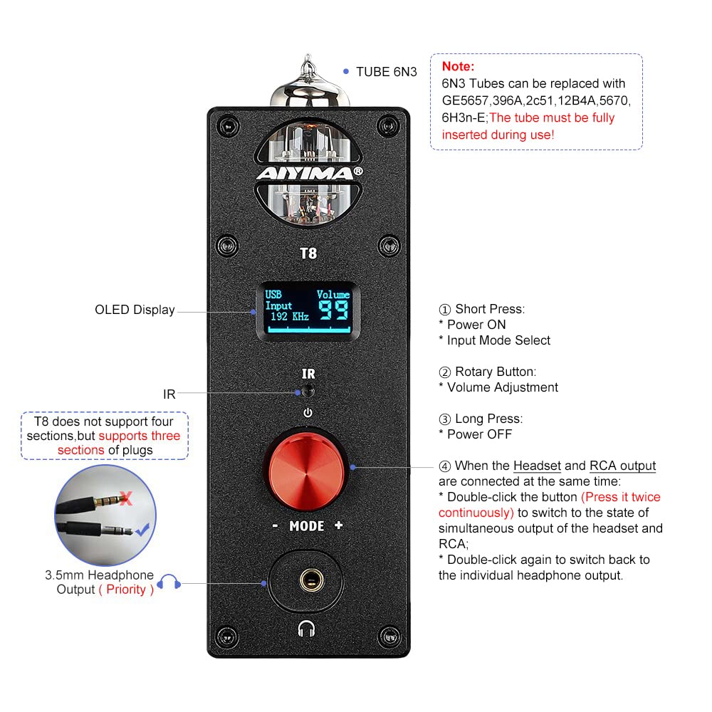 Aiyima T8 6N3 Digital Tube Preamplifier Bluetooth 5.0 Hi Fi Headphone ...