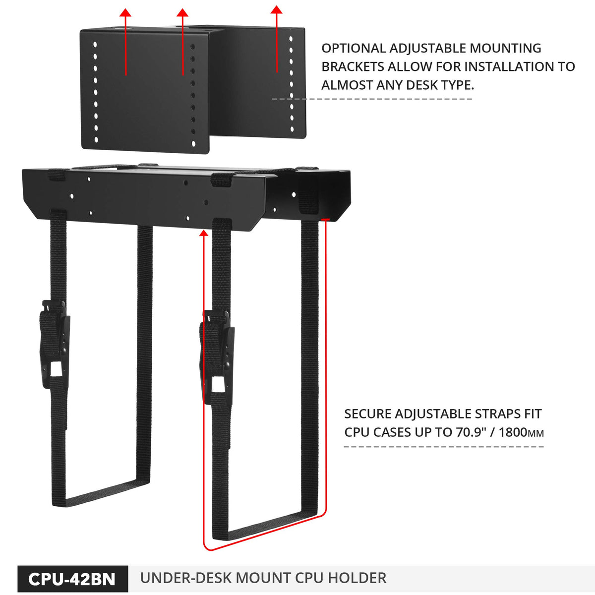 Penn Elcom Under Desk Computer Mount, Adjustable Straps Fit Up To 71 I ...