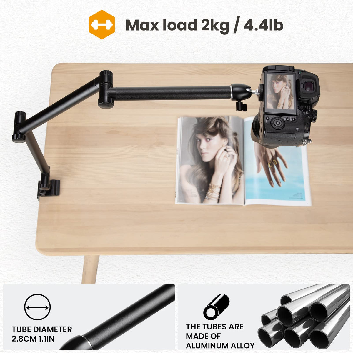 Tarion Camera Desk Mount Stand Articulating Camera Arm Flexible Overhe ...