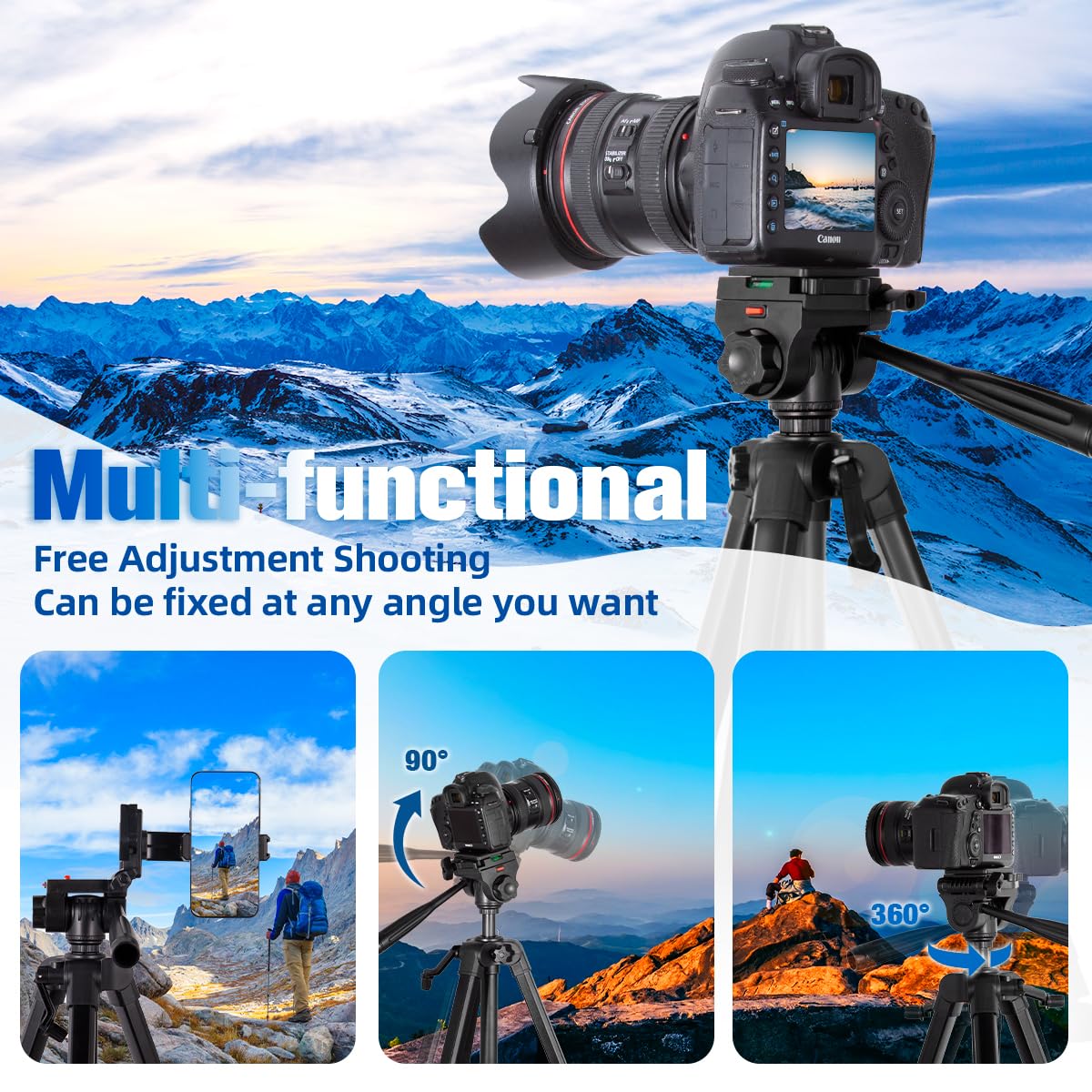 Camera Tripod, 74'' Dslr Camera Tripod With 2 Qr Plates For Sony/Nikon ...