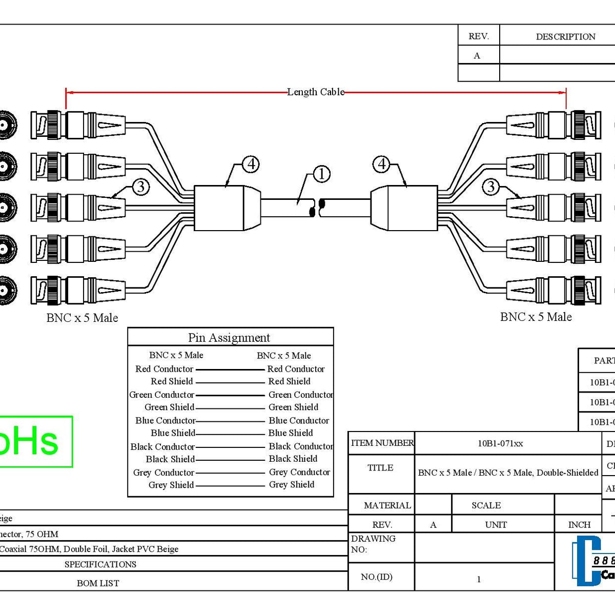 Cablewholesale 5 Bnc Male To 5 Bnc Male Rgbhv High Resolution Coaxial ...