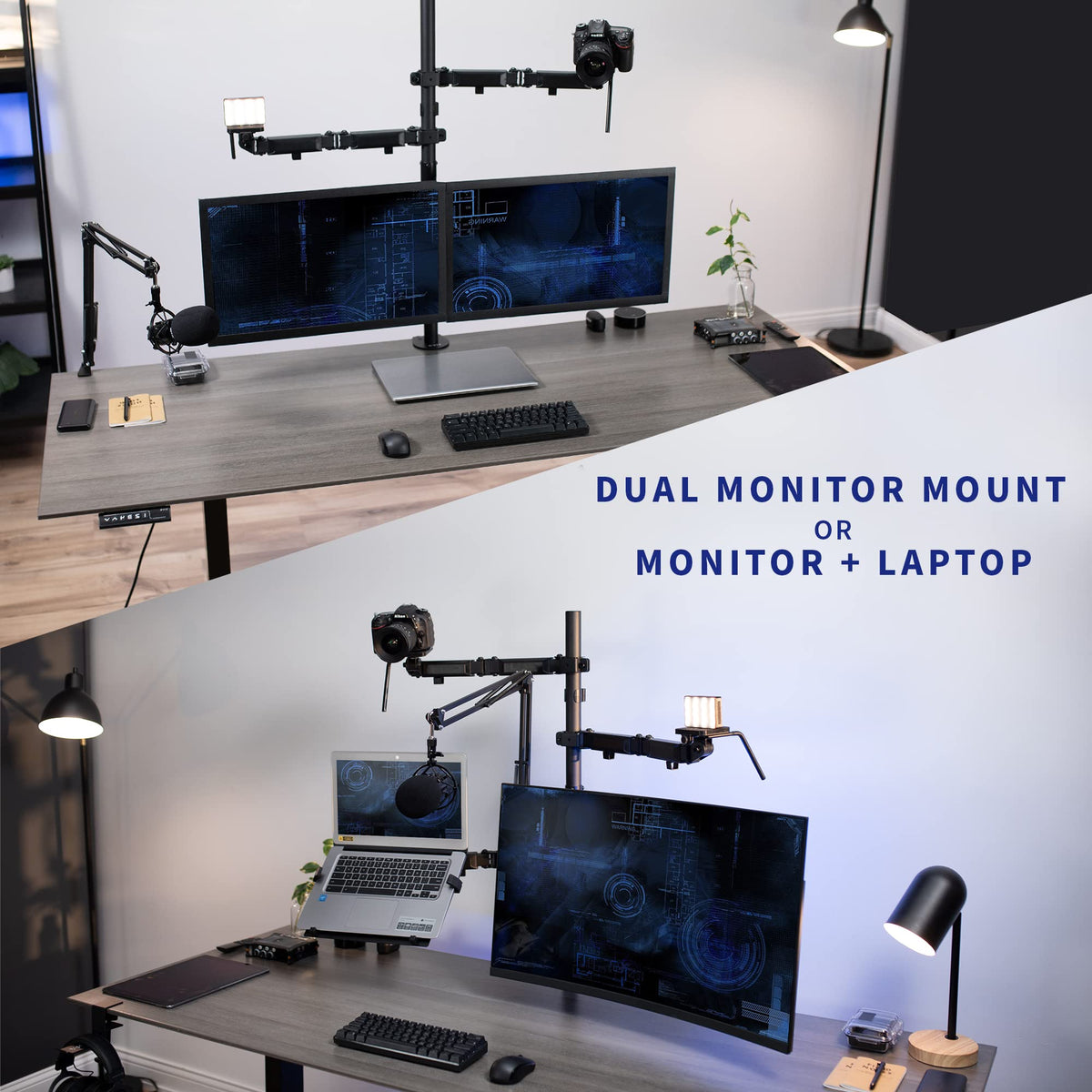 Vivo All In One Computer Studio Desk Mount, Mic Boom, Dual Monitor Mou ...