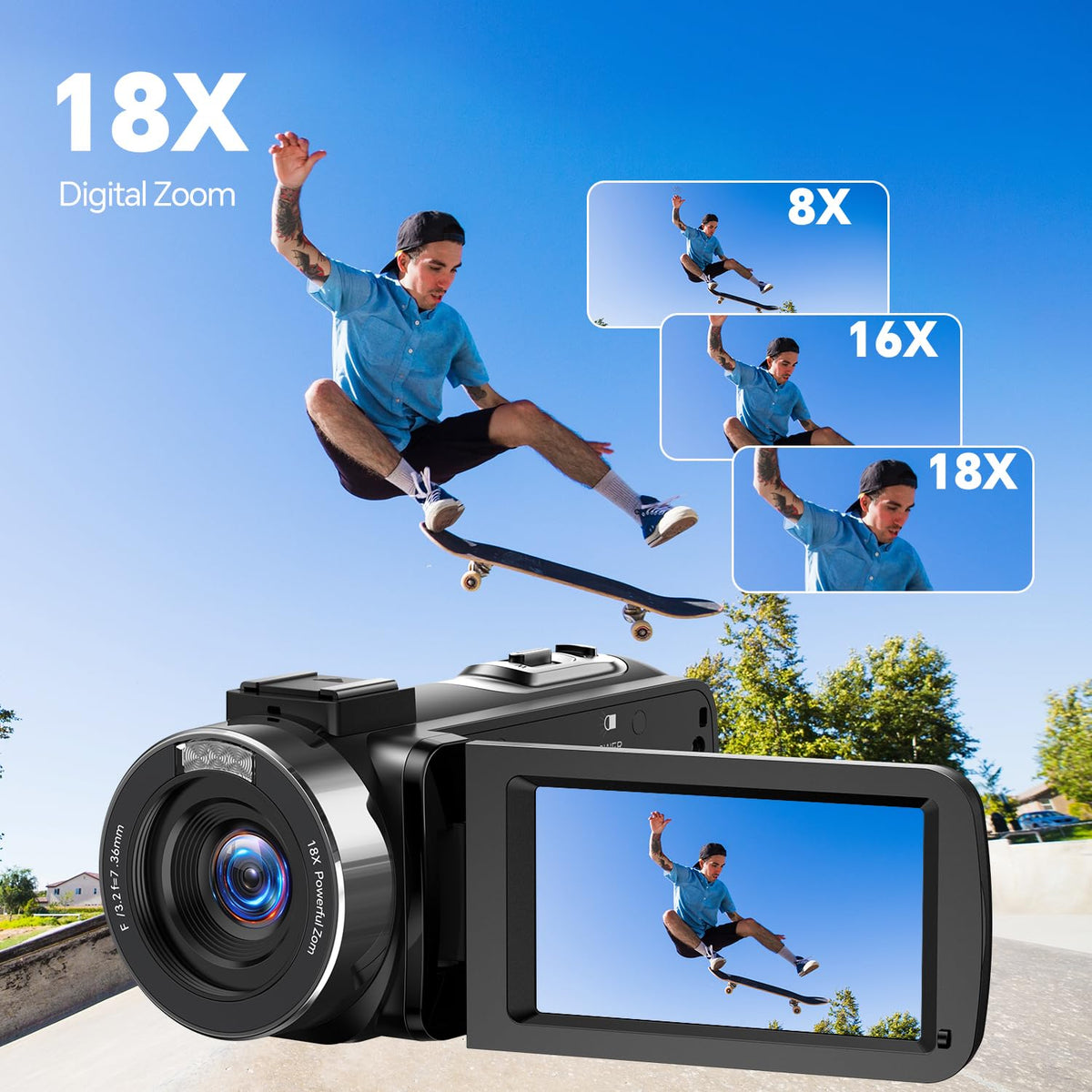 Firefoto Camcorder Video Camera 4K 42Mp, 18X Digital Zoom Vlogging Vid ...