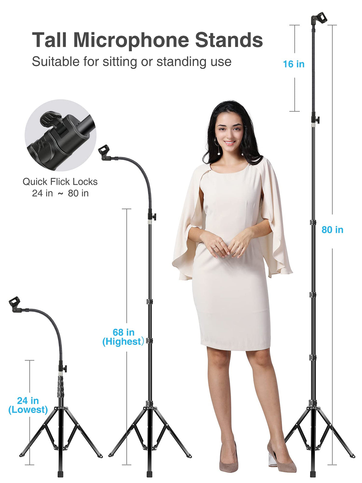 Elitehood Aluminum Foldable Microphone Stand, 82 Tall & Height Adjus ...