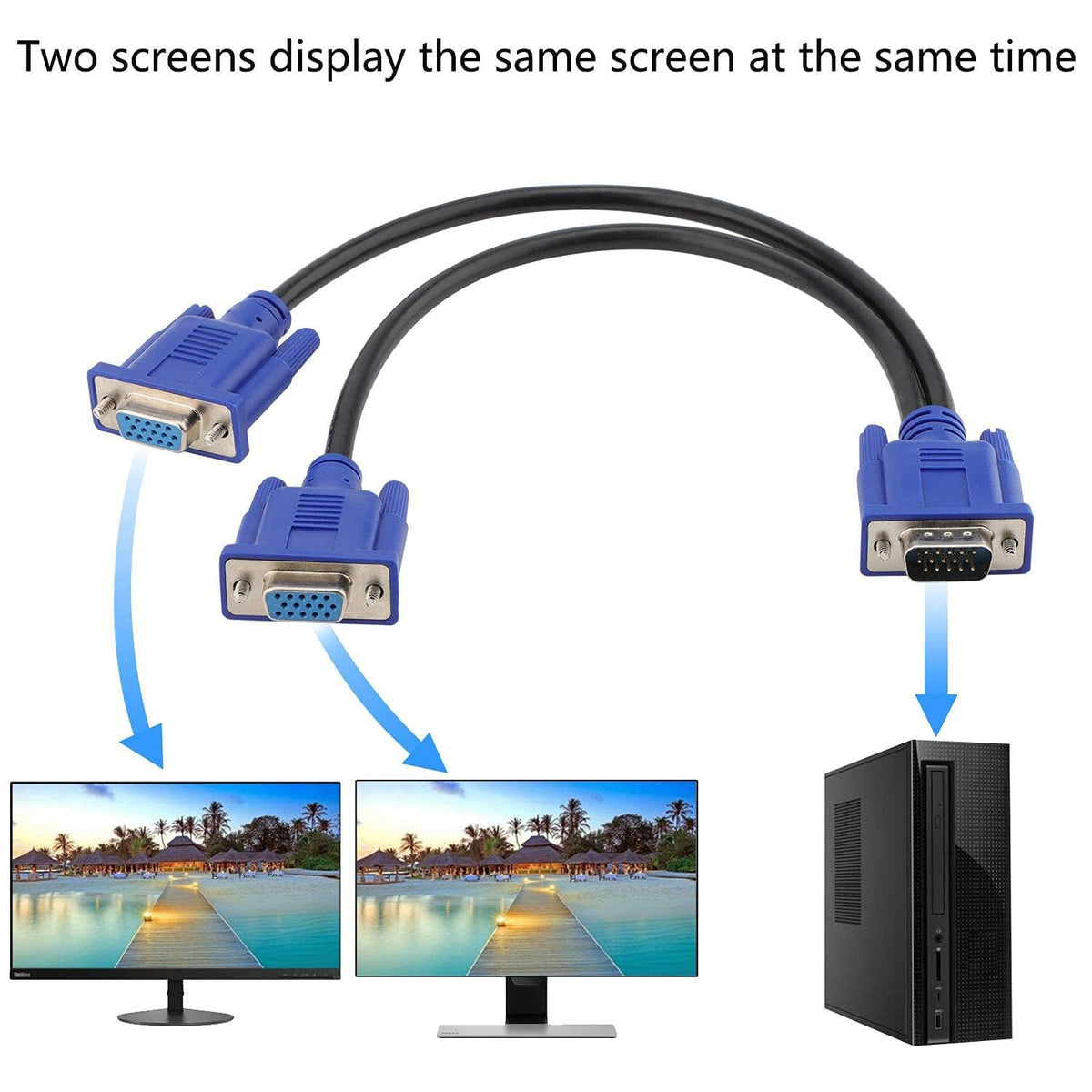 Pasow Vga Splitter Cable 1080P Dual Vga Monitor Y Cable 1 Male To 2 Fe ...