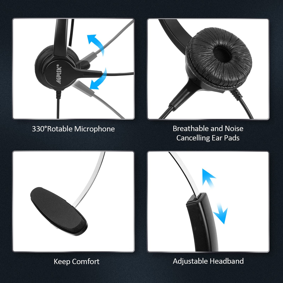 AGPTEK Hands-Free Corded Monaural Headset, Noise Cancelling, RJ9 Compa ...