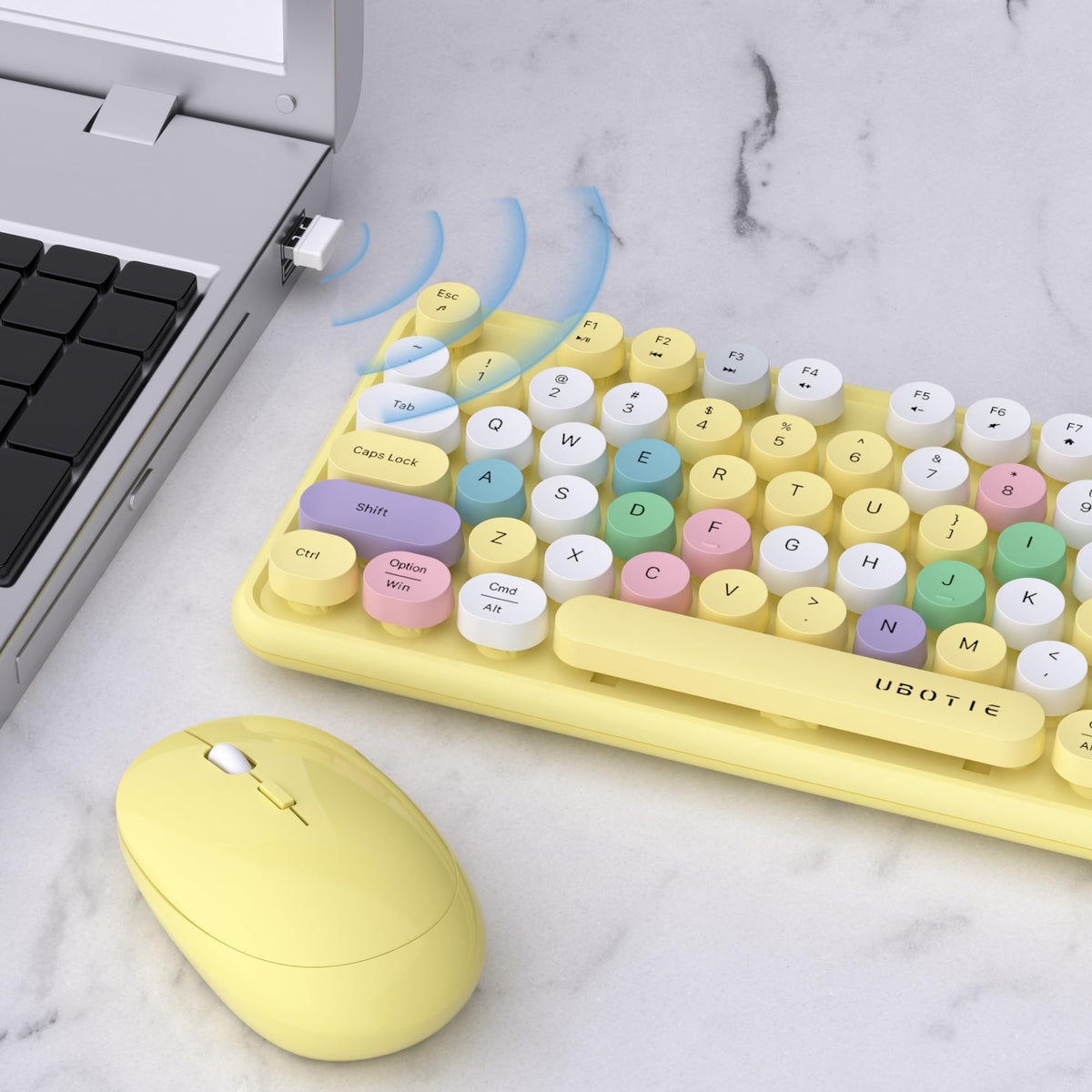Ubotie Colorful Computer Wireless Keyboard Mouse Combos, Typewriter Fl ...