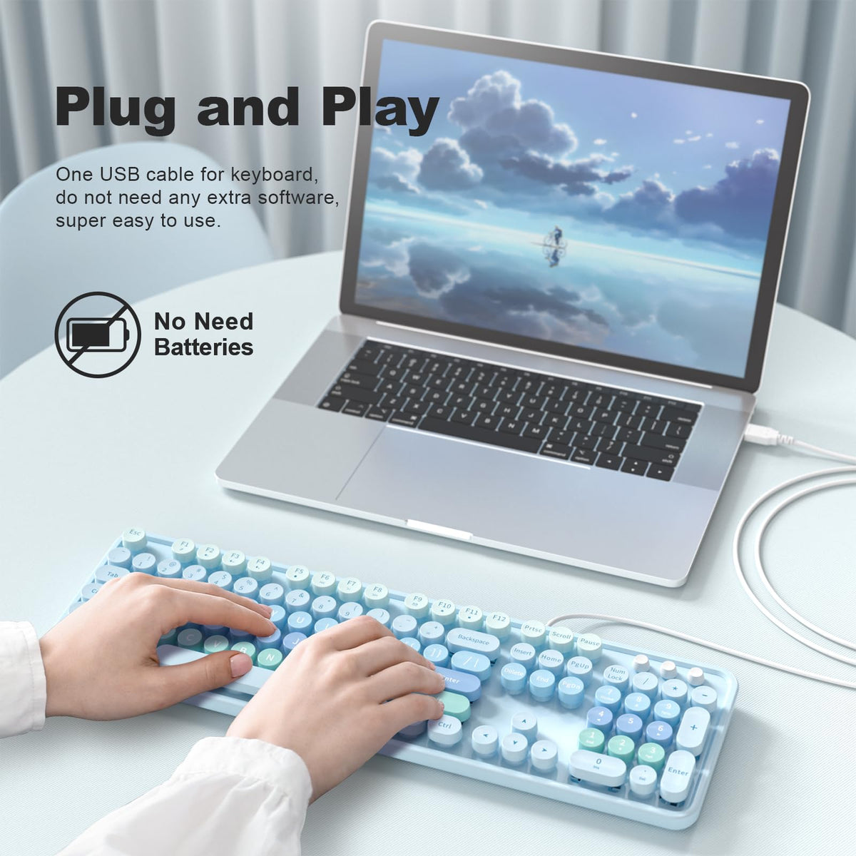 Atelus Large Print Keyboard, Usb Wired Computer Keyboard With Retro Ke ...