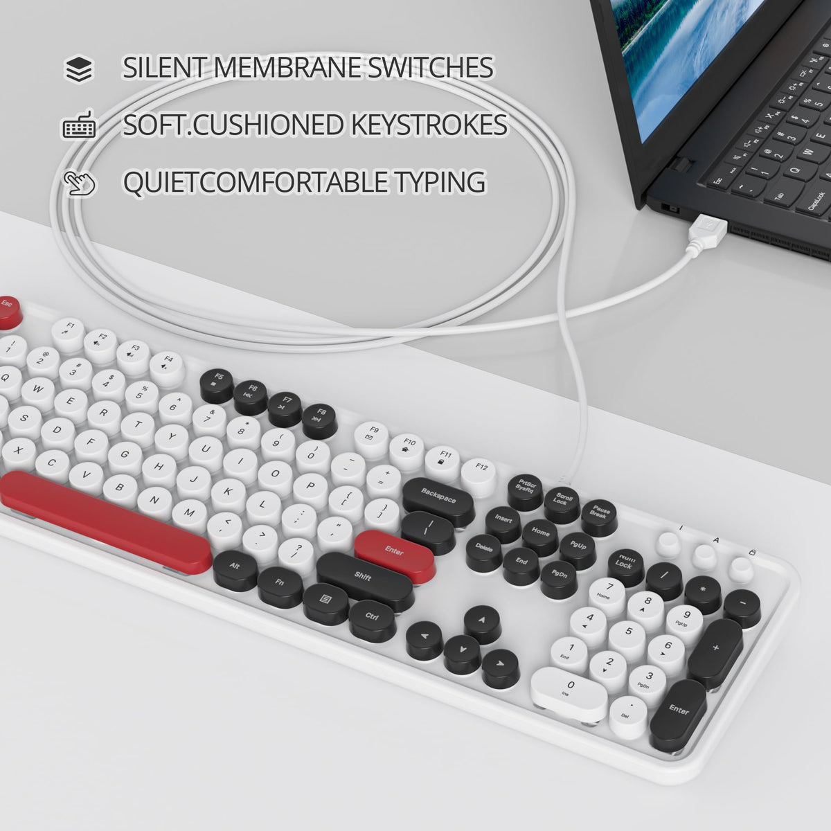 Owpkeenthy Wired Cute Keyboard, Plug And Play Usb Retro Round Key Type ...
