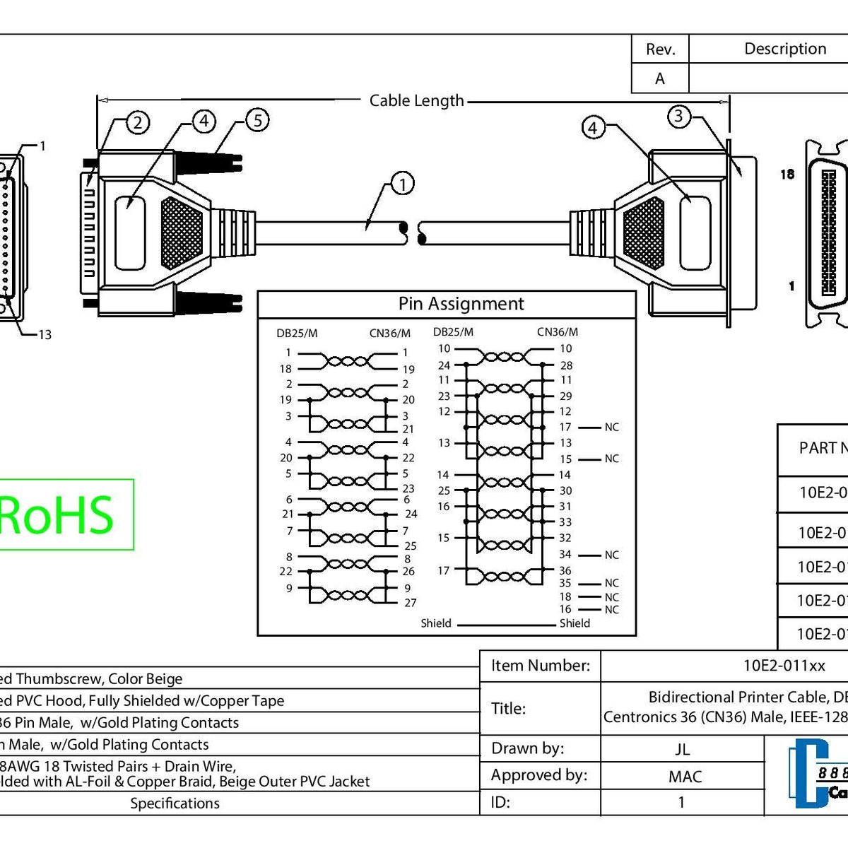Cablewholesale Db25 Male To Centronics 36 (Cn36) Male Bidirectional Pr ...