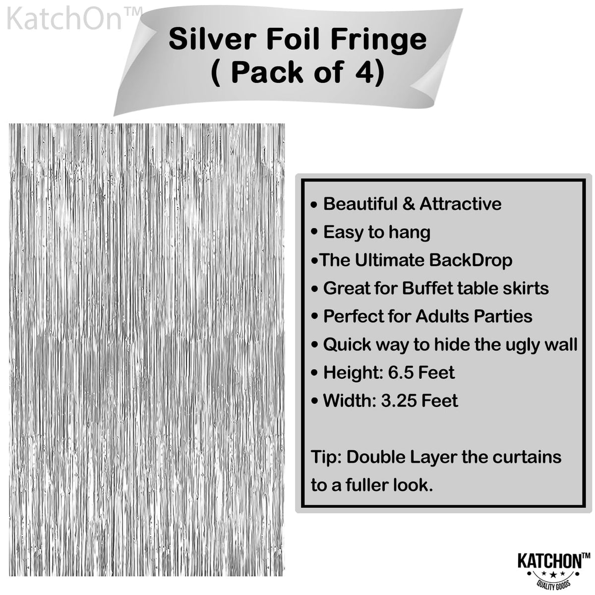 Katchon, Metallic Silver Backdrop 3.2X6.5 Ft, Pack Of 4 | Silver ...