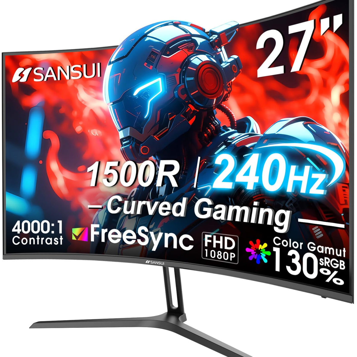 SANSUI 27 Inch Curved 240Hz Gaming Monitor FHD 1080P, 1500R Curve Comp ...