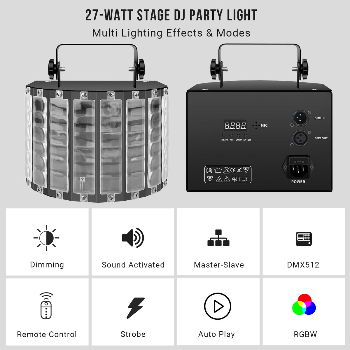 DJ Party Stage Light - 27W Colorful DJ Lighting Beam Effect by Sound ...