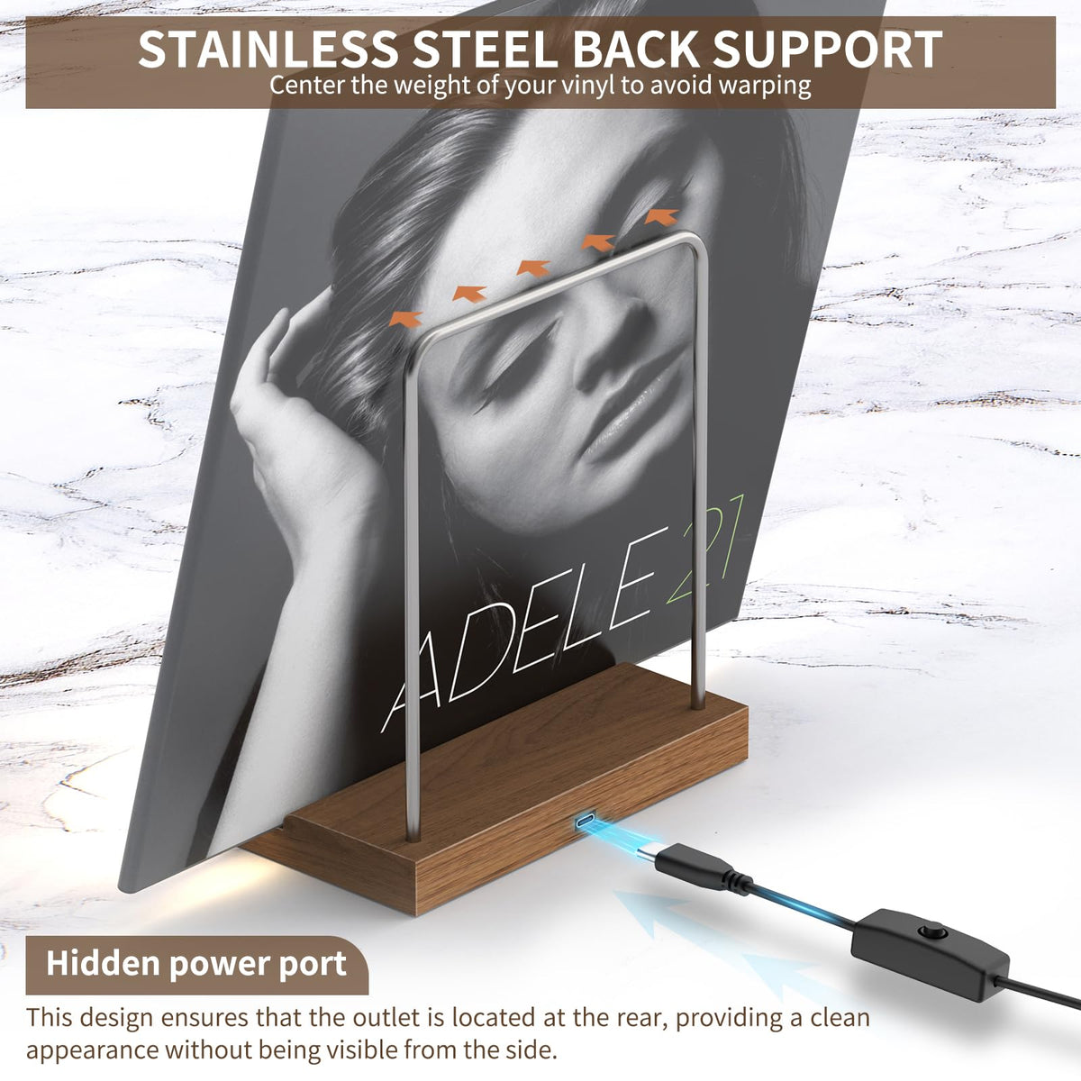 KORRTFID Now Playing Light Up Vinyl Record Display Stand Walnut Warm W ...