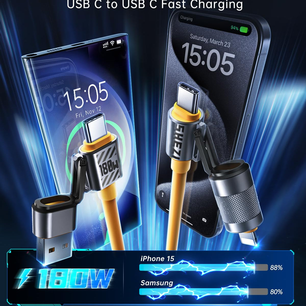 Vexipia 180W Usb C Cable, 4 In 1 Usb C To Usb C Cable [Fast Charging ...