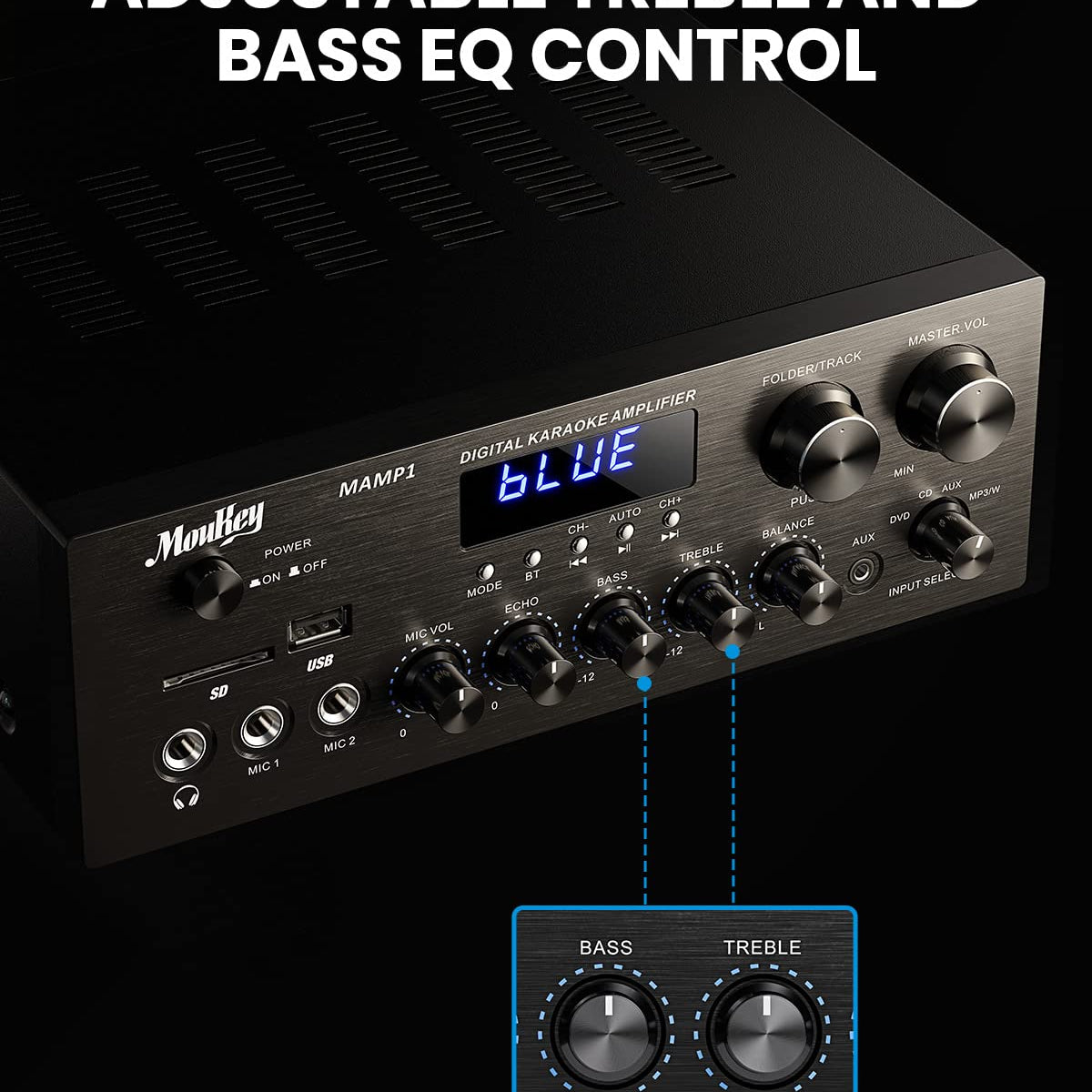 Moukey 2.0 Channel Bluetooth Stereo Receiver Amplifier, 400W Peak, 9.8 ...