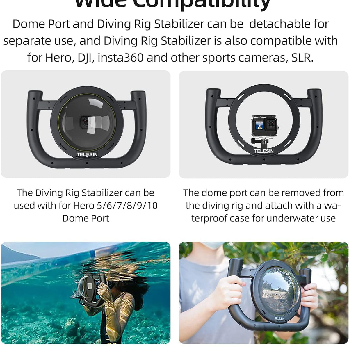 Telesin Dome Port With Diving Stabilizer Kit For Gopro Hero 13 Hero 12 ...