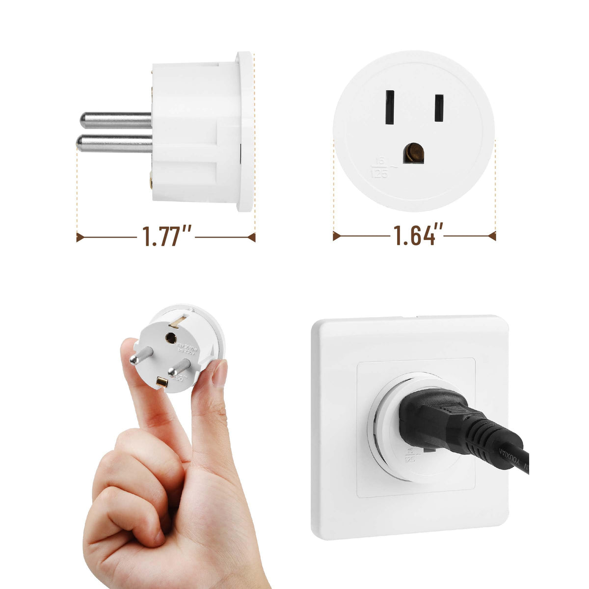 Bates European Travel Plug Adapter, 6 Pack, Type E/F, European Plug ...