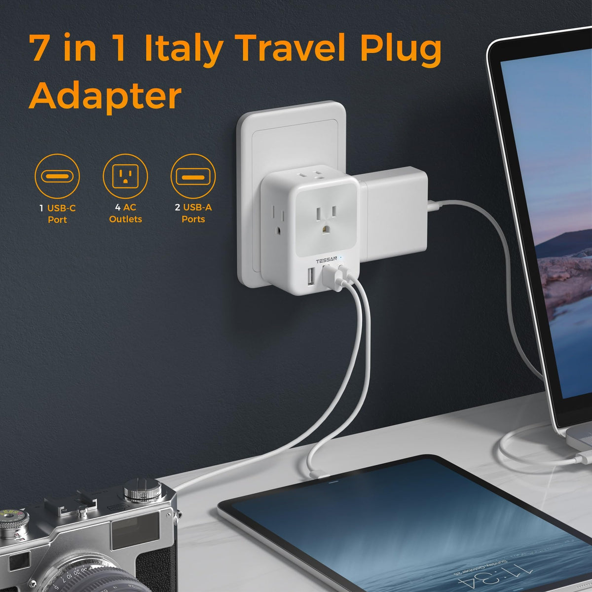 Italy Travel Plug Adapter 2 Packs, Tessan Italy Power Adapter With 4 ...