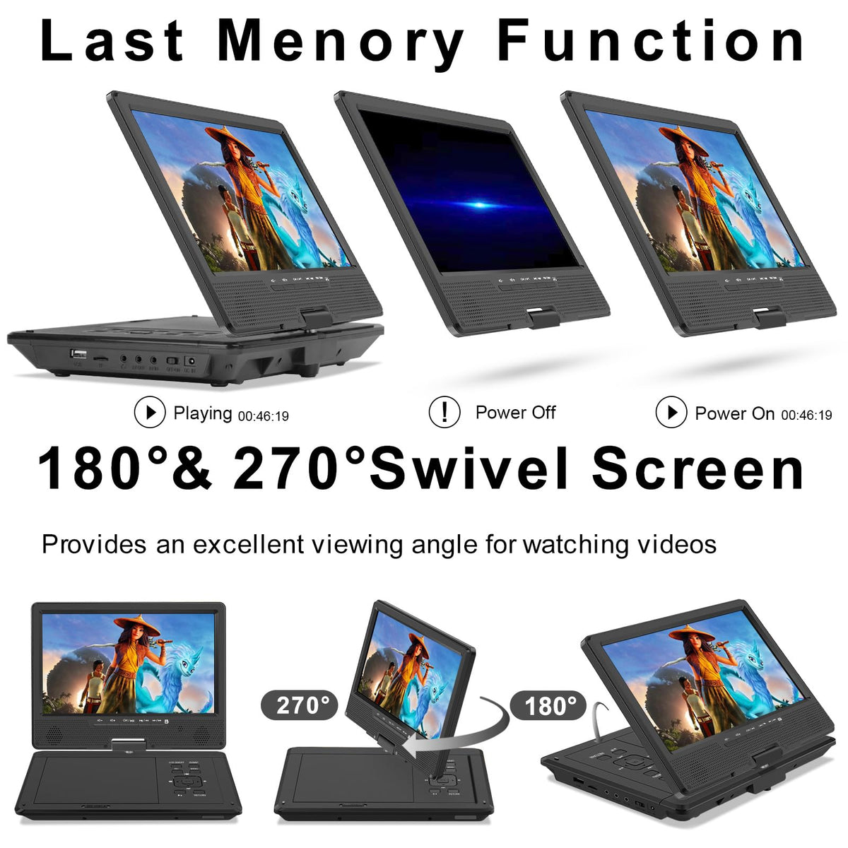 12.5'' Portable Dvd Player, Bluetooth Headrest Video Players With 10.1 ...