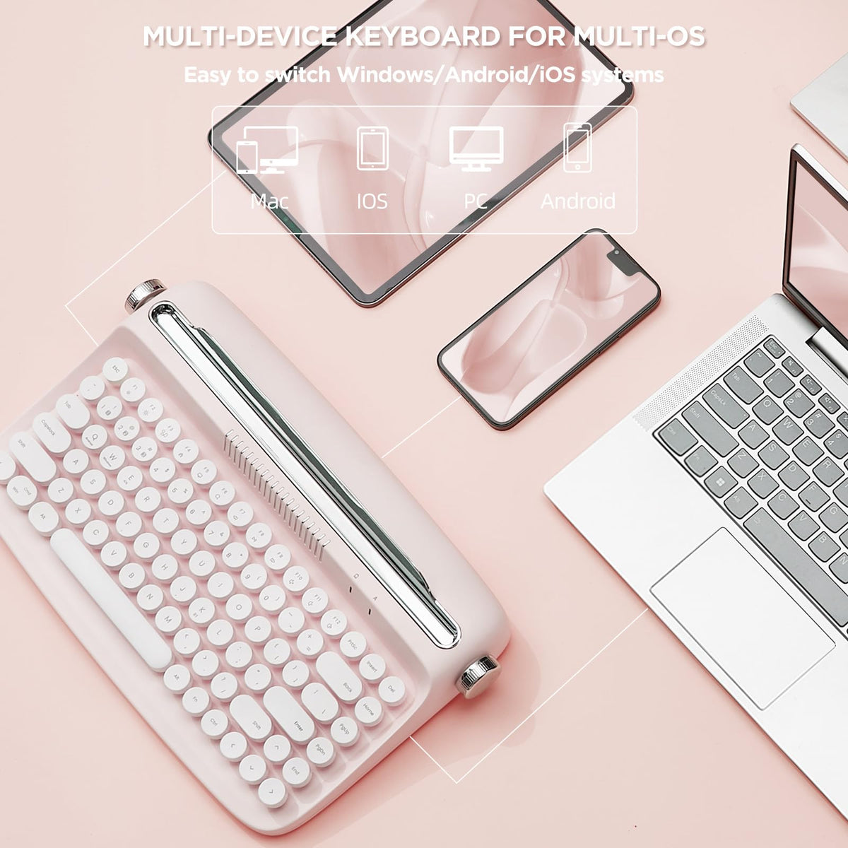 Yunzii B303 Wireless Keyboard, Retro Bluetooth Aesthetic Typewriter St ...