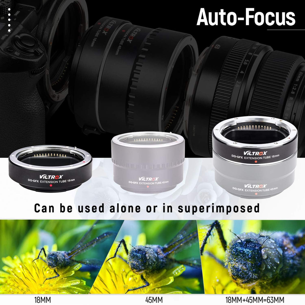 VILTROX DG-GFX 18mm Metal Auto Focus Macro Extension Tube Ring Adapter ...