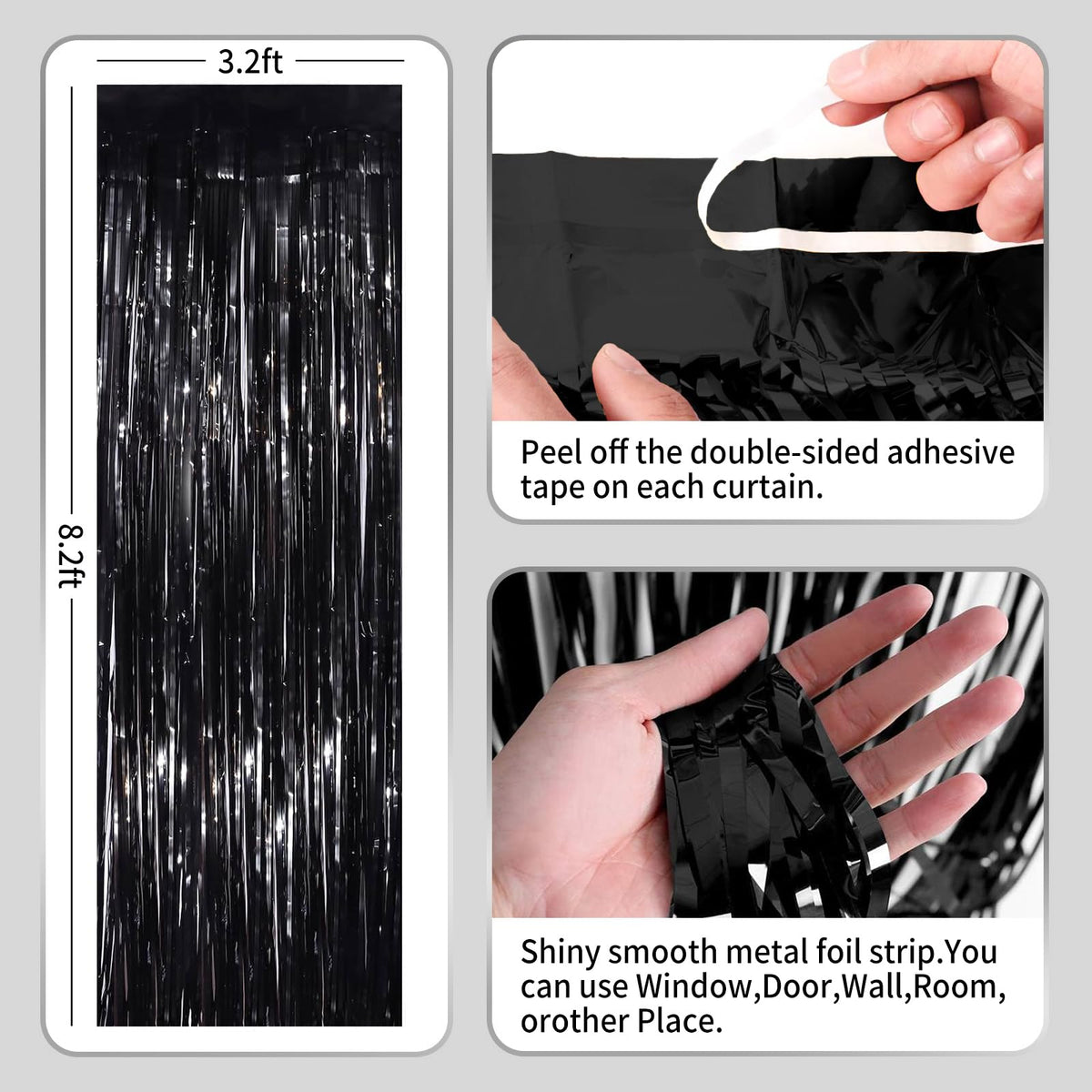 Black Streamers For Black Party Decorations Sinbee Black Foil Fringe C ...