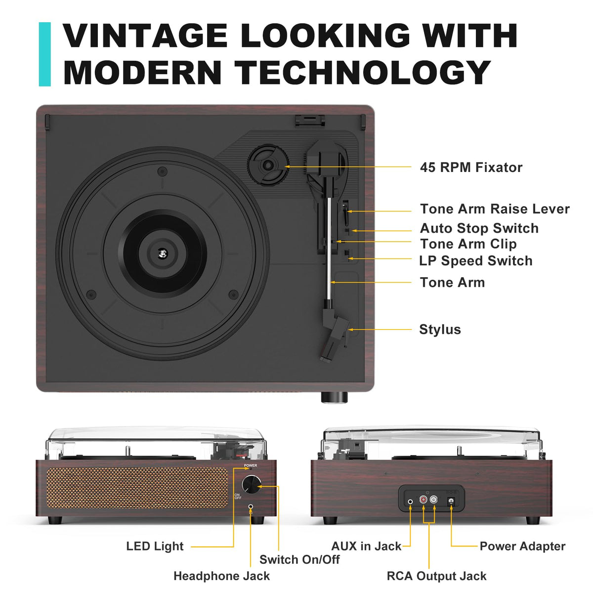 Seasonlife Vintage Record Player With Speakers Turntable For Vinyl Rec ...